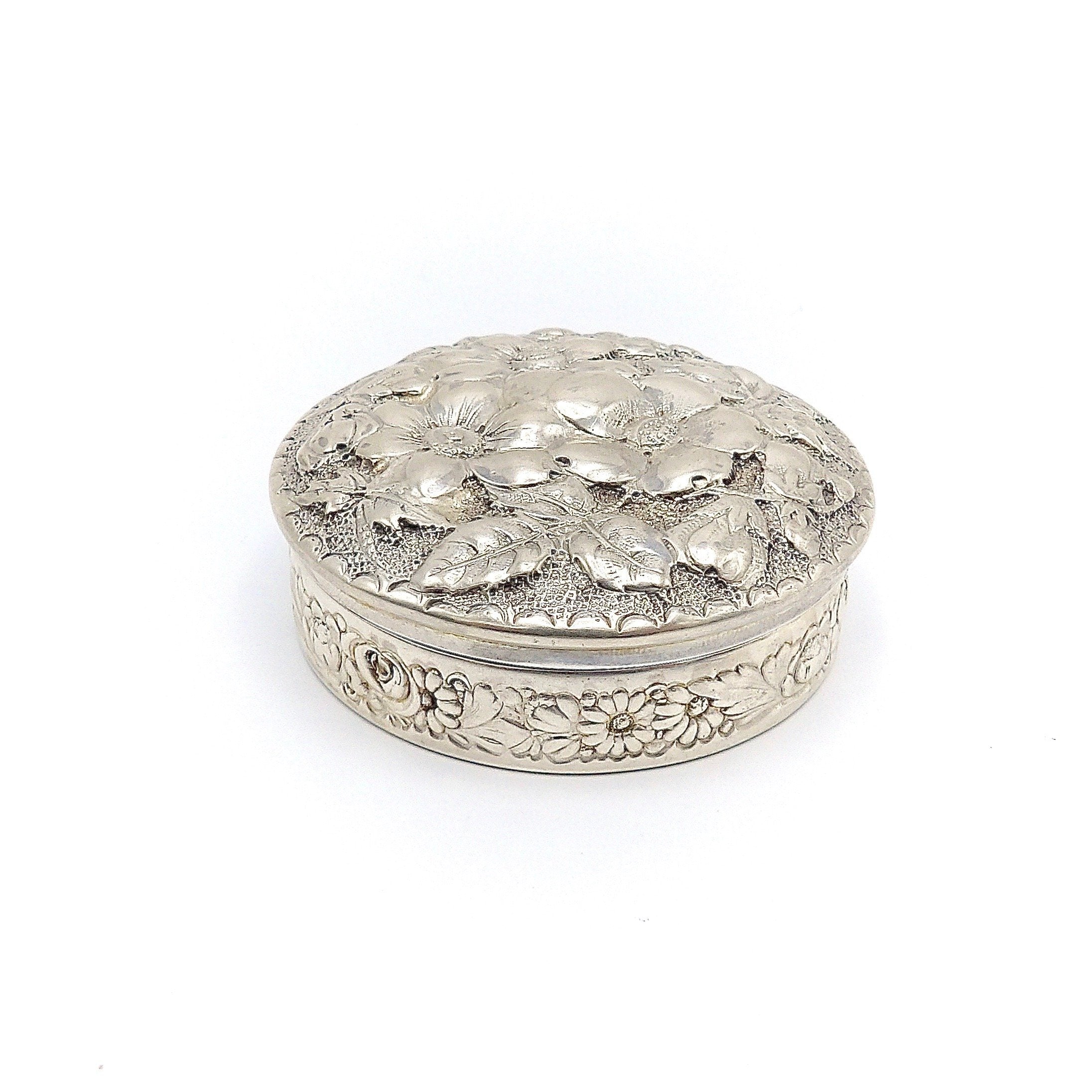 Victorian Gorham Sterling Silver Floral Repousse Rouge Pot or Pill Box ...