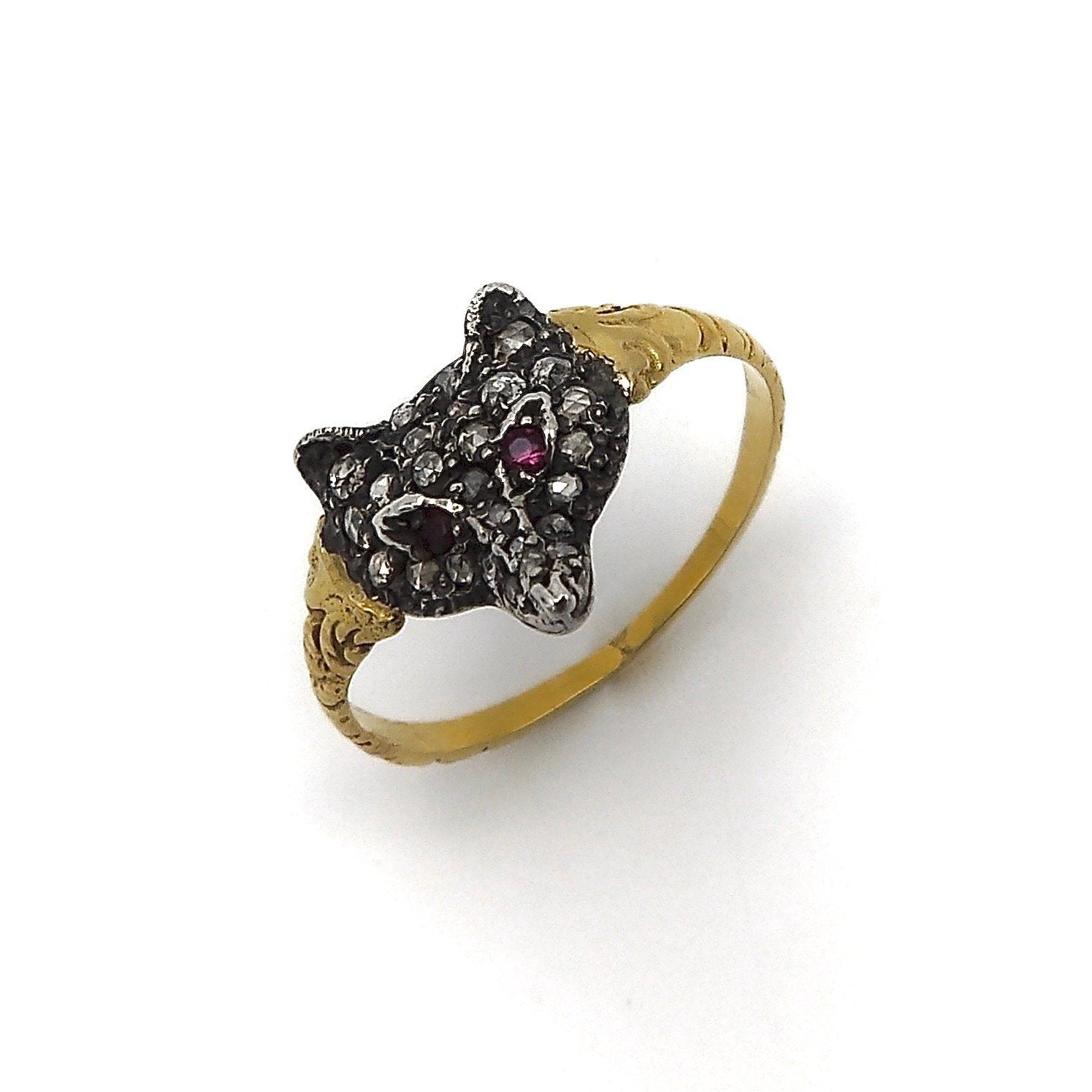 14K Gold Vintage Diamond and Ruby Fox Head Ring I Kirsten's Corner ...