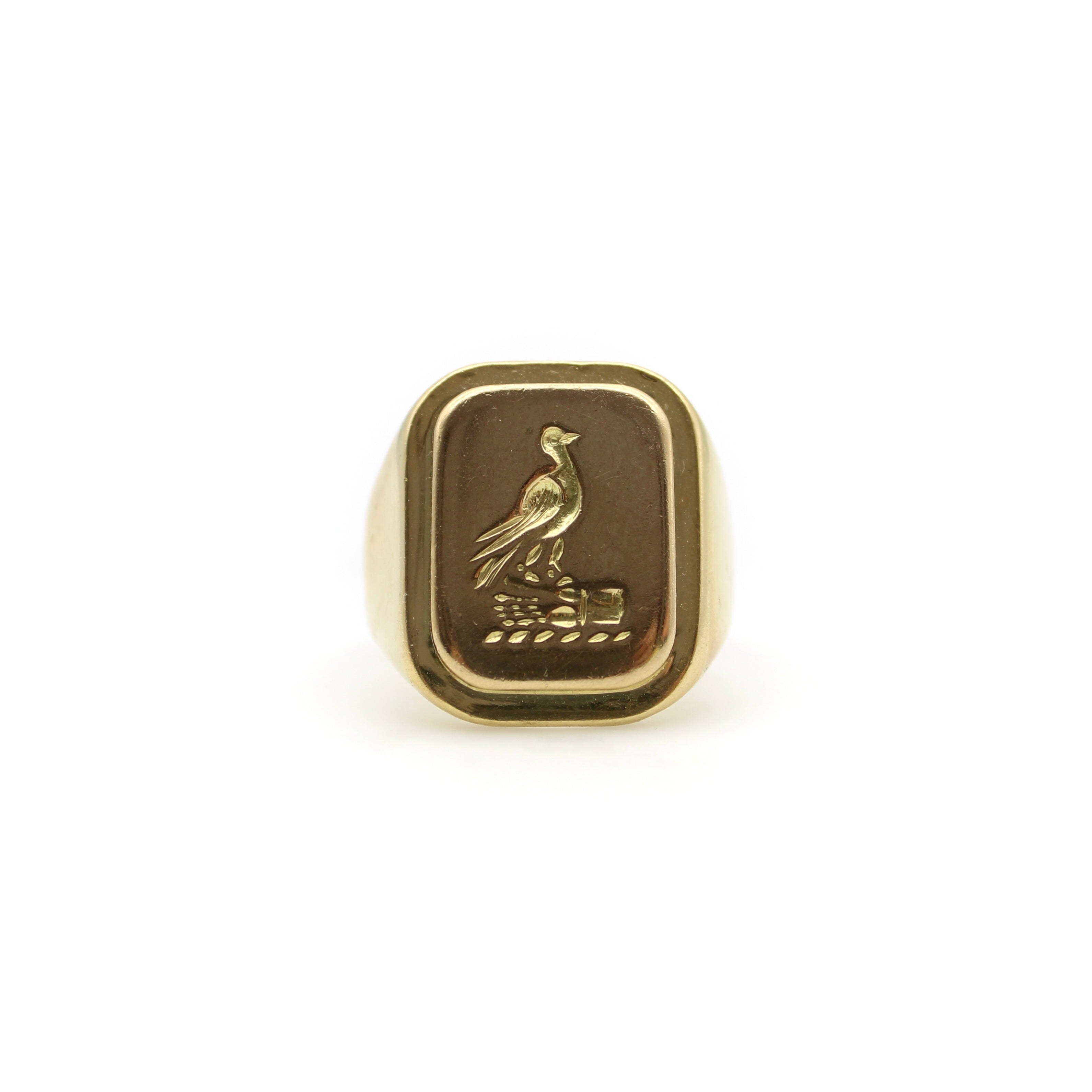 18K Gold Victorian Signet Ring with Bird on Wheat | Kirsten's Corner ...